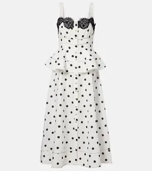 Faithfull The Brand Net Sustain Rianne Tie-Detailed Polka-Dot Linen Midi  Dress - Brown | Editorialist