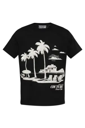 Versace T-shirt With Print And Shimmering Sequins - Black