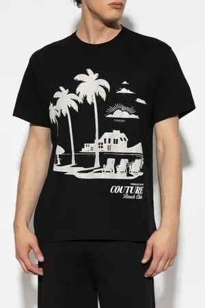 Versace T-shirt With Print And Shimmering Sequins - Black