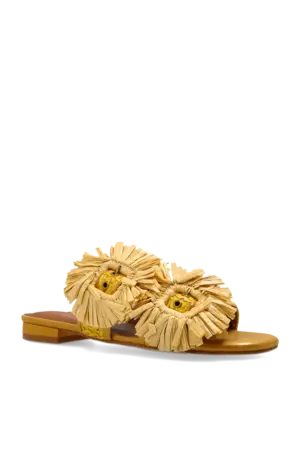 Kurt Geiger Raffia Buckle Slides - Yellow