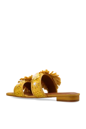 Kurt Geiger Raffia Buckle Slides - Yellow