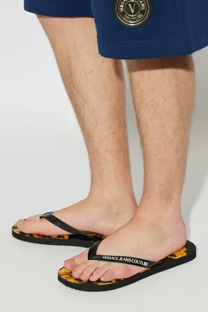 Versace Rubber Flip-flops With Logo - Black