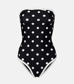 SELF-PORTRAIT Polka Dot Strapless One-piece Swimsuit - Black