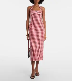 Posse Ebony Gingham Lace-trimmed Midi Dress - Red