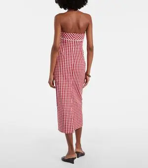 Posse Ebony Gingham Lace-trimmed Midi Dress - Red
