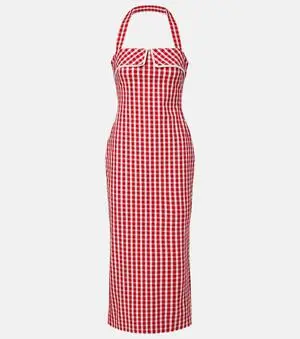 Posse Ebony Gingham Lace-trimmed Midi Dress - Red