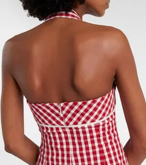 Posse Ebony Gingham Lace-trimmed Midi Dress - Red
