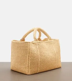 Prada Large Crochet Raffia Shopper Bag - Beige