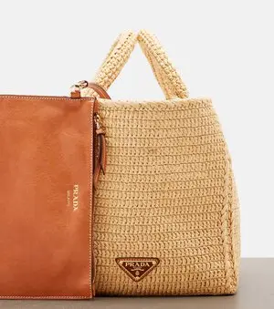 Prada Large Crochet Raffia Shopper Bag - Beige