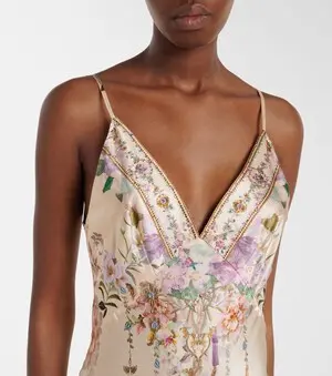 Camilla Embellished Floral Silk Slip Dress