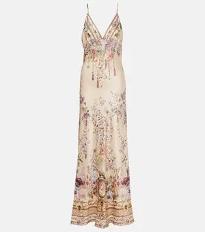 Camilla Embellished Floral Silk Slip Dress - Multicoloured