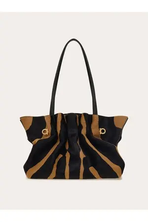 FERRAGAMO Zebra Ponyskin Shoulder Bag - Brown