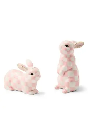 MACKENZIE-CHILDS Rosy Check Bunny Salt & Pepper Shaker Set - Pink