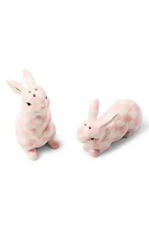 MACKENZIE-CHILDS Rosy Check Bunny Salt & Pepper Shaker Set