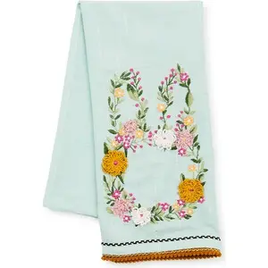 MACKENZIE-CHILDS Floral Bunny Embroidered Dish Towel - Blue