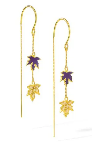 LA MENO Leaf Threader Drop Earrings Gold