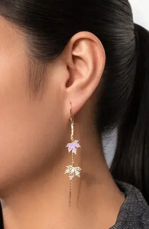 LA MENO Leaf Threader Drop Earrings - Gold