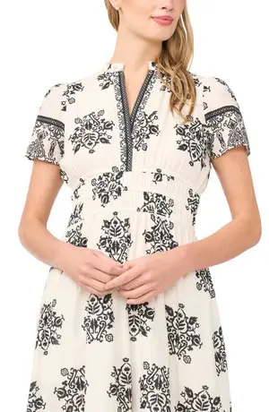 CECE DUPRAZ Printed Tiered Maxi Dress - New Ivory