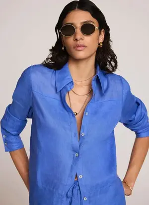 Mint Velvet Sheer Panel Shirt - Blue