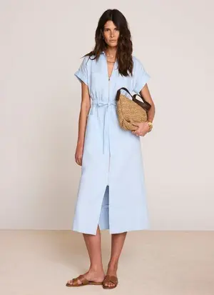 Mint Velvet Linen Utility Midi Shirt Dress - Blue