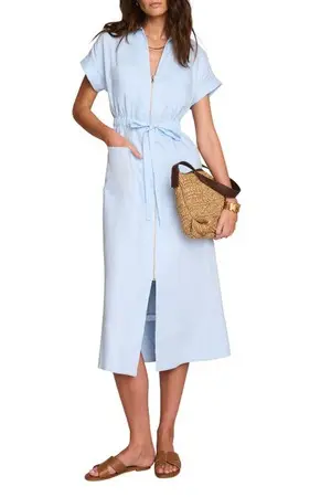 Mint Velvet Linen Utility Midi Shirt Dress - Blue
