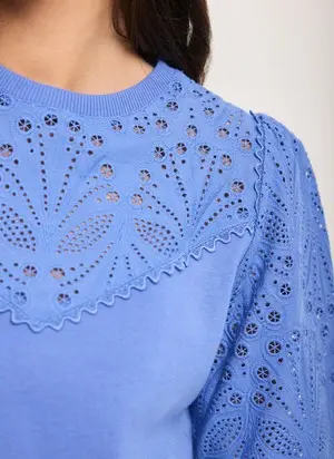 Mint Velvet Cotton Blend Broderie Sweatshirt - Blue