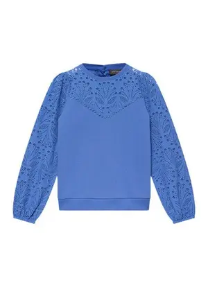 Mint Velvet Cotton Blend Broderie Sweatshirt - Blue