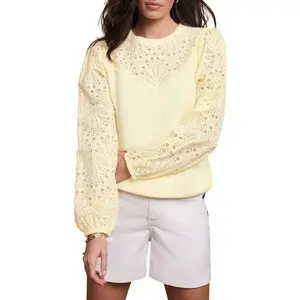 Mint Velvet Cotton Blend Broderie Sweatshirt - Yellow