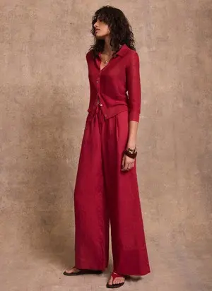 Mint Velvet Linen Wide Leg Trousers - Red