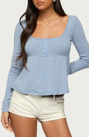 EDIKTED Stripe Knit Babydoll Top