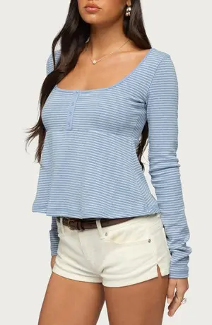 EDIKTED Stripe Knit Babydoll Top