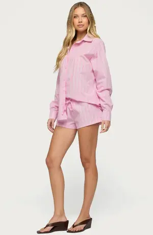 EDIKTED Striped Oversized Button-up Shirt