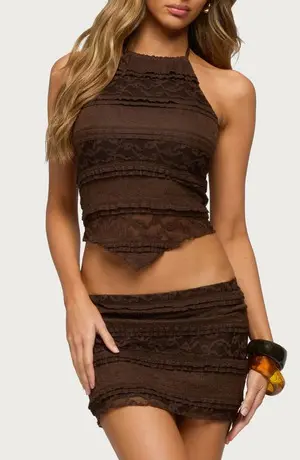 EDIKTED Lace Handkerchief Halter Top