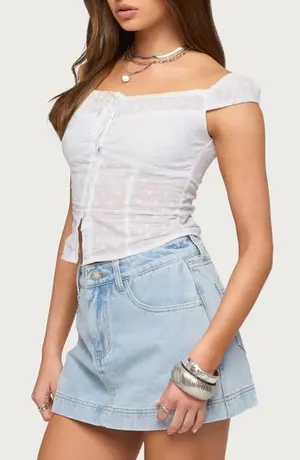 EDIKTED Laura Off The Shoulder Dotted Top