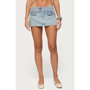 EDIKTED Rae Low Rise Denim Skort - Light-blue