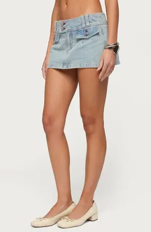 EDIKTED Rae Low Rise Denim Skort - Light-blue