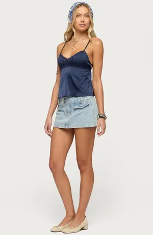 EDIKTED Rae Low Rise Denim Skort - Light-blue