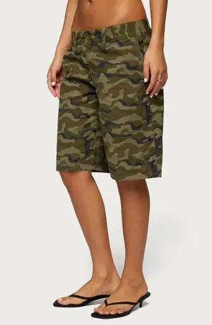 EDIKTED Camo Print Bermuda Denim Shorts