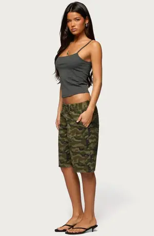 EDIKTED Camo Print Bermuda Denim Shorts