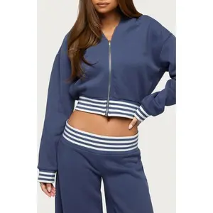 EDIKTED Eloura Striped Zip-up Hoodie - Navy