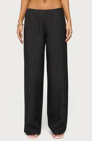 EDIKTED Pinstripe Wide Leg Pants - Black