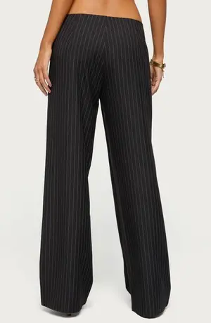 EDIKTED Pinstripe Wide Leg Pants - Black