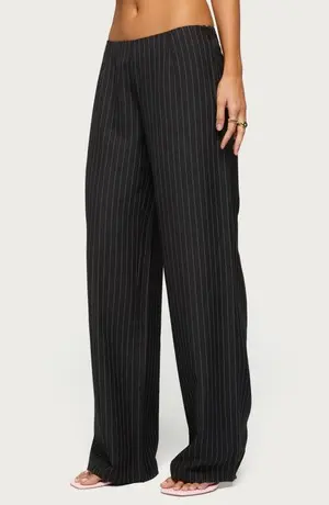 EDIKTED Pinstripe Wide Leg Pants - Black