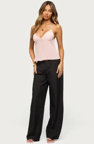 EDIKTED Pinstripe Wide Leg Pants - Black