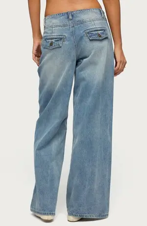 EDIKTED Meredith Wide Leg Jeans - Light-blue