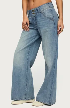EDIKTED Meredith Wide Leg Jeans - Light-blue