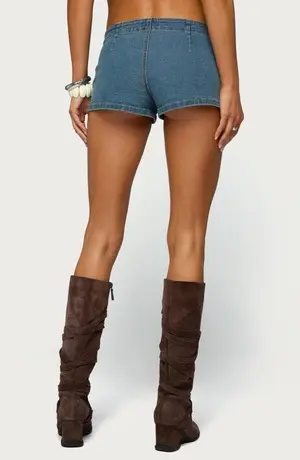 EDIKTED Asymmetric Belted Low Rise Denim Micro Shorts