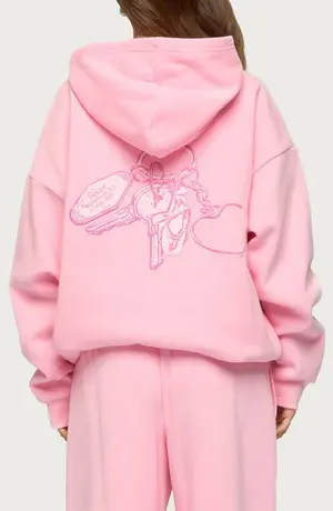 EDIKTED Keychain Graphic Hoodie - Pink