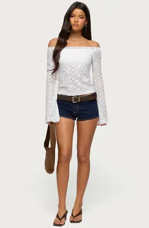 EDIKTED Off-the-shoulder Lace Top - White