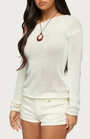 EDIKTED One-shoulder Open Stitch Sweater - Cream